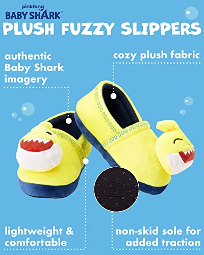 Nickelodeon Kids Baby Shark Slippers - Baby Shark Plush Slip-On Fuzzy Slippers (Boys/Girls), Size 9-10 Toddler, Yellow