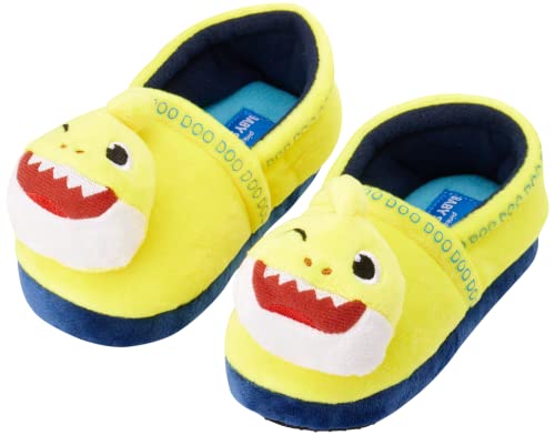 Nickelodeon Kids Baby Shark Slippers - Baby Shark Plush Slip-On Fuzzy Slippers (Boys/Girls), Size 7-8 Toddler, Yellow