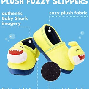 Nickelodeon Kids Baby Shark Slippers - Baby Shark Plush Slip-On Fuzzy Slippers (Boys/Girls), Size 7-8 Toddler, Yellow