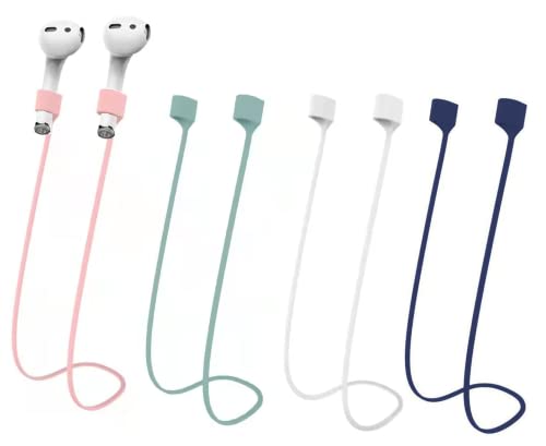 BUISAMG Magnetic Anti-Lost Straps for AirPods, Soft Silicone Sports Lanyard, Neck Rope Cord -(4-Pack) Wireless Headphones Anti-Lost Rope (Green Pink White Blue)