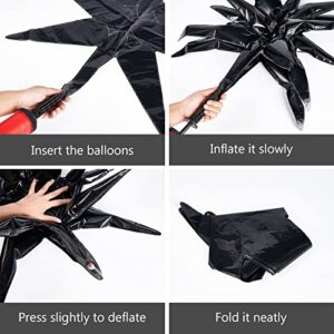 PartyWoo Star Balloons 6 pcs, One-Piece 14-pointed Star Explosion Balloons with Ribbon, Black Point Star Foil Balloons, Large Mylar Balloons Fireworks Shape for Birthday Retirement (27 & 22 inch)