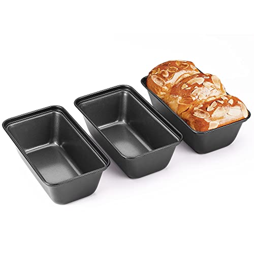 HONGBAKE Mini Loaf Pan for Baking Bread, 6 x 3.3 x 2 In Nonstick Small Banana Bread Tins Set of 3, Tiny Carbon Steel Meatloaf Pan - Dark Grey