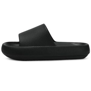 welltree Slides for Women Men Pillow Slippers Non-Slip Bathroom Shower Sandals Soft Thick Sole Indoor and Outdoor Slides,Black,7.5-8.5 Women/6-7 Men