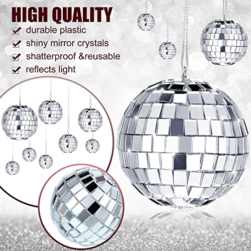 20 Pcs Hanging Mirror Disco Ball Ornaments Glass Disco Balls Decoration Different Sizes 70s Reflective Mini Disco Ball Decor with Rope (2.4 Inch, 2 Inch, 1.6 Inch, 1.2 Inch)