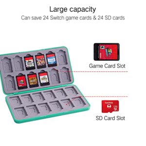 PERFECTSIGHT Cute Game Card Case for Nintendo Switch/ Switch Lite/ OLED, 24 Game Holder Cartridge Case for Game Cards and 24 SD Cards, Kawaii Portable Compact Storage Box, Animal Cross Leaf