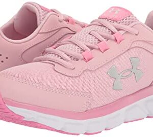 Under Armour girls Girls' Grade School Assert 9 Sneaker, (601) Prime Pink/Flamingo/Metallic Silver, 4.5 Big Kid US