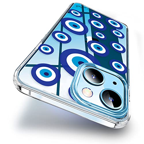 CaseYard Clear Soft & Flexible TPU Case for iPhone-13-Mini Ultra Low Profile Slim Fit Thin Shockproof Transparent Protective Cover Drop Protective Case Evil Eye Pattern