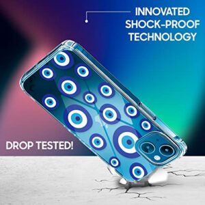 CaseYard Clear Soft & Flexible TPU Case for iPhone-13-Mini Ultra Low Profile Slim Fit Thin Shockproof Transparent Protective Cover Drop Protective Case Evil Eye Pattern