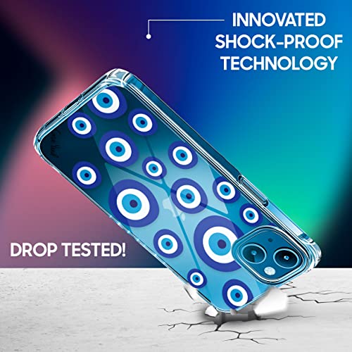 CaseYard Clear Soft & Flexible TPU Case for iPhone-13-Mini Ultra Low Profile Slim Fit Thin Shockproof Transparent Protective Cover Drop Protective Case Evil Eye Pattern