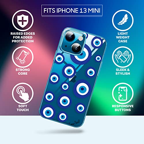 CaseYard Clear Soft & Flexible TPU Case for iPhone-13-Mini Ultra Low Profile Slim Fit Thin Shockproof Transparent Protective Cover Drop Protective Case Evil Eye Pattern