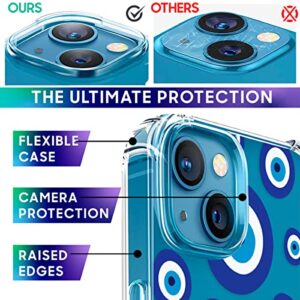 CaseYard Clear Soft & Flexible TPU Case for iPhone-13-Mini Ultra Low Profile Slim Fit Thin Shockproof Transparent Protective Cover Drop Protective Case Evil Eye Pattern