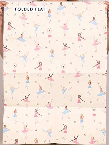 CENTRAL 23 - Ballerina Gift Wrap - 6 Sheets of Cute Wrapping Paper for Girls - Pink Blue Birthday Giftwrap - Pastel Butterflies for Kids - Pretty Ballet Dancers - For Women