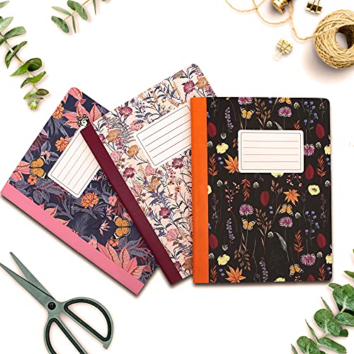 Pukka Pad, Composition Notebooks - 3 Pack of Journals Featuring 140 Pages of College Ruled 80GSM Paper with Sturdy Cover Stock - 9.75 x 7.5in - Bloom