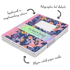 Pukka Pad, Composition Notebooks - 3 Pack of Journals Featuring 140 Pages of College Ruled 80GSM Paper with Sturdy Cover Stock - 9.75 x 7.5in - Bloom