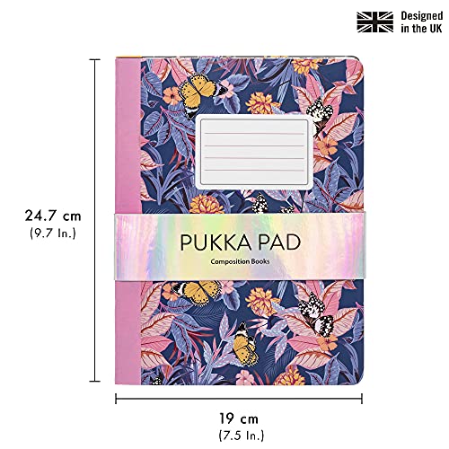 Pukka Pad, Composition Notebooks - 3 Pack of Journals Featuring 140 Pages of College Ruled 80GSM Paper with Sturdy Cover Stock - 9.75 x 7.5in - Bloom