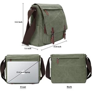 Canvas Messenger Bag for Men Women,Travel Satchel Shoulder bag 15.6 Inch Laptop Bag briefcase Business (Green)