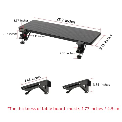 Siiboat Desk Extender Ergonomic Computer Table Extension Arm Support Collapsible Keyboard Tray for Square Tabletop - Carbon Fiber 25.2" x 9.45"