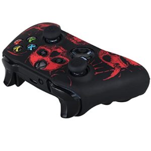 YoRHa Laser Carving Silicone Skin for Xbox One S/X Controller x 1(Skulls Red) with Exclusive Thumb Grips x 8