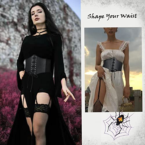 VONMELLI Corset Belt for Women Lace Up Elastic Waist Belts Retro Wide Tied Waspie Belt for Halloween Costume Black S