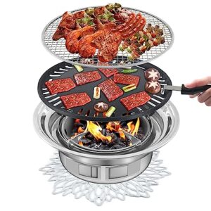 panghuhu88 korean bbq grill,portable household charcoal barbecue grill, non-stick round carbon barbecue grill with insulation pad camping grill stove for outdoor and picnic