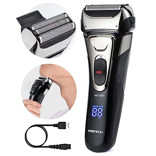 Electric Razor for Men Foil Electric Shavers for Men Face Electric Razors for Shaving Face Men’s Electric Shavers Cordless Rechargeable Beard Shaver Waterproof LED Display Wet Dry Use by PRITECH