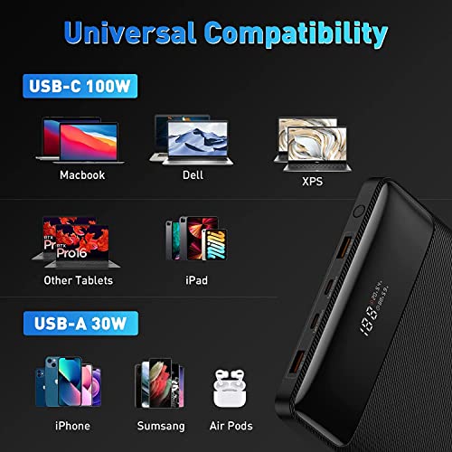 Baseus Laptop Power Bank, 100W Blade USB C Portable Laptop Charger, Super Fast Charging 20000mAh Slim Battery Pack for Laptop, MacBook Air, Dell, IPad, HP, iPhone, Samsung Galaxy, Switch and More