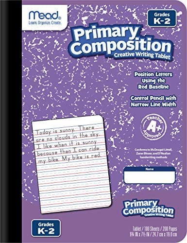 Mead Primary Composition Notebook K-2, 12 Pack Primary Ruled Composition Book, Color May Vary, Grades K-2 Writing Dotted Lined Notebook, 100 Sheets (200 Pages) 489902ELG