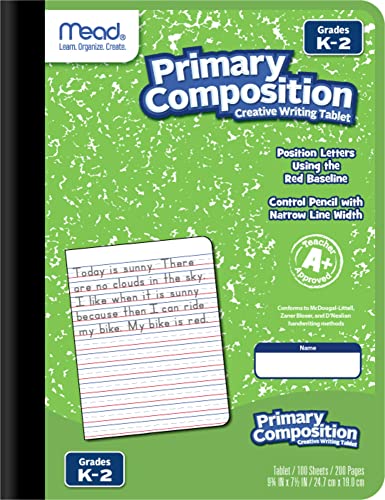 Mead Primary Composition Notebook K-2, 12 Pack Primary Ruled Composition Book, Color May Vary, Grades K-2 Writing Dotted Lined Notebook, 100 Sheets (200 Pages) 489902ELG