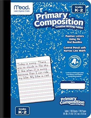 Mead Primary Composition Notebook K-2, 12 Pack Primary Ruled Composition Book, Color May Vary, Grades K-2 Writing Dotted Lined Notebook, 100 Sheets (200 Pages) 489902ELG