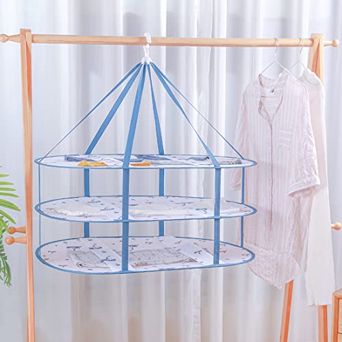 Fashion & Lifestyle Large Size Sweater Hanging Dryer, 3 Tier Folding Drying Rack, Lay Flat to Dry Mesh Clothes Hanger for Sweater, Delicates and Swimsuit 30.3" L x 24" W x 31 "H (1 pcs)