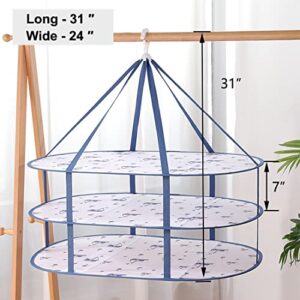 Fashion & Lifestyle Large Size Sweater Hanging Dryer, 3 Tier Folding Drying Rack, Lay Flat to Dry Mesh Clothes Hanger for Sweater, Delicates and Swimsuit 30.3" L x 24" W x 31 "H (1 pcs)