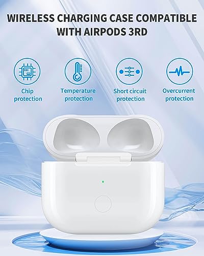 Wireless Charging Case Replacement Compatible with AirPod 3rd Generation, Air Pod 3 Charger Case with Bluetooth Pairing Sync Button Without Earbuds, White