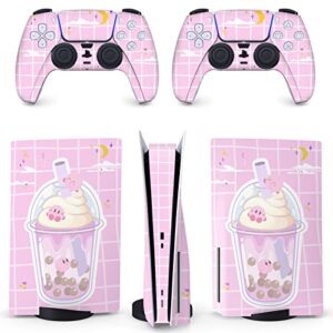 belugadesign kirby boba skin ps5 | anime bubble tea smash dessert | cute kawaii pastel vinyl cover wrap sticker full set console controller | compatible with sony playstation 5 (ps5 disc, pink)