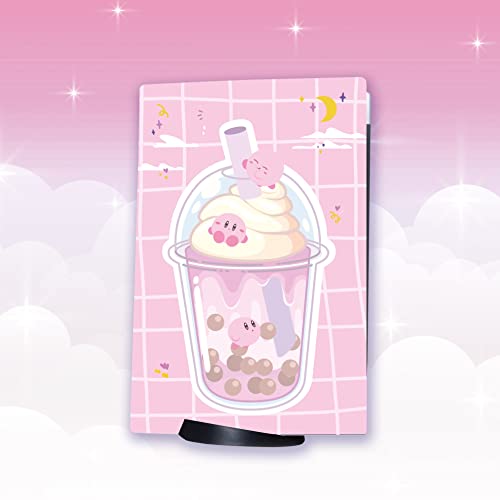 BelugaDesign Kirby Boba Skin PS5 | Anime Bubble Tea Smash Dessert | Cute Kawaii Pastel Vinyl Cover Wrap Sticker Full Set Console Controller | Compatible with Sony Playstation 5 (PS5 Disc, Pink)