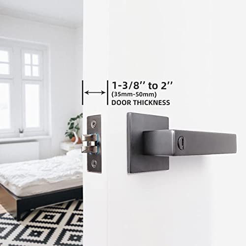 TooCust Square Front Door Handle with Lock, Heavy Duty Door Lock with Key, Grey Door Levers, Front Door Lock for Exterior/Interior, Left/Right Hand Reversible, 1 Pack