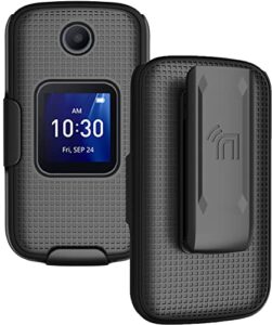 case with clip for go flip 4 / tcl flip pro phone, nakedcellphone slim hard shell cover and [rotating/ratchet] belt hip holster holder combo for alcatel 4056w, 4056l, 4056z, 4056v - black