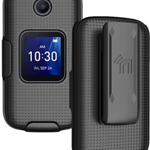 Case with Clip for Go Flip 4 / TCL FLIP Pro Phone, Nakedcellphone Slim Hard Shell Cover and [Rotating/Ratchet] Belt Hip Holster Holder Combo for Alcatel 4056W, 4056L, 4056Z, 4056V - Black