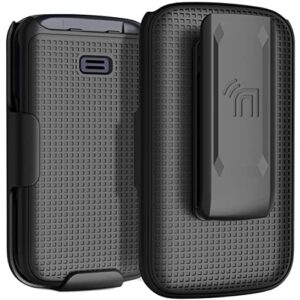 Case with Clip for Go Flip 4 / TCL FLIP Pro Phone, Nakedcellphone Slim Hard Shell Cover and [Rotating/Ratchet] Belt Hip Holster Holder Combo for Alcatel 4056W, 4056L, 4056Z, 4056V - Black