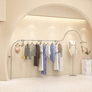 Clothes Rack Boutique display rack, Clothing Store Display Furniture wall mounted Clothes hanging rack, Heavy Stainless Steel Pipe garment Shelves System, Home Creative Silver Hanger Rod