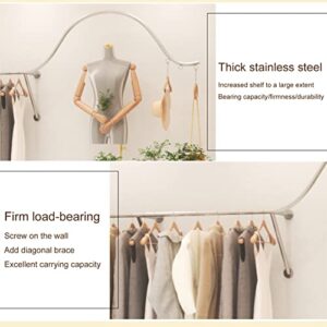 Clothes Rack Boutique display rack, Clothing Store Display Furniture wall mounted Clothes hanging rack, Heavy Stainless Steel Pipe garment Shelves System, Home Creative Silver Hanger Rod