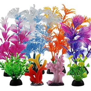 pietypet fish tank decorations plants with resin coral, 8 pcs aquarium decorations small plants plastic, fish tank accessories, aquarium decor