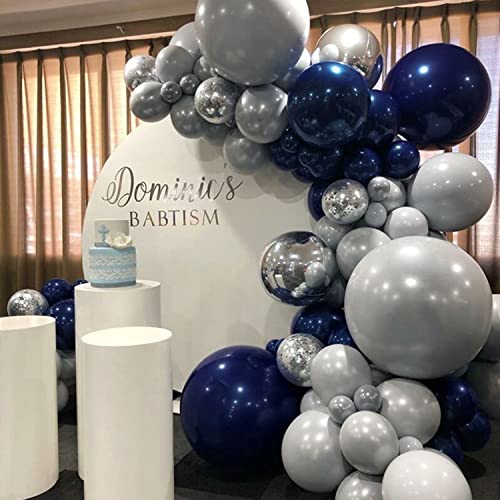 Holipardy DIY Balloon Arch & Garland kit, 159Pcs Gray Silver Metallic Party Balloon with Nightblue and 4D Silver Balloons for Wedding Birthday Baby Shower Graduations Bachelorette| Party Supplies