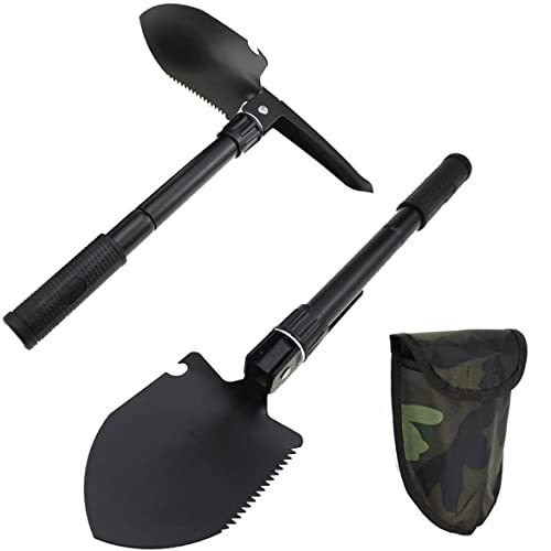 Folding Survival Shovel - Mini Heavy Duty Carbon Steel Military Style Entrenching Tool for Off Road, Nylon Carry Case, Camping, Gardening, Beach, Digging Dirt, Sand, Mud & Snow