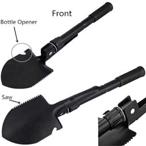 Folding Survival Shovel - Mini Heavy Duty Carbon Steel Military Style Entrenching Tool for Off Road, Nylon Carry Case, Camping, Gardening, Beach, Digging Dirt, Sand, Mud & Snow