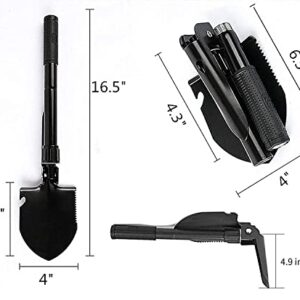 Folding Survival Shovel - Mini Heavy Duty Carbon Steel Military Style Entrenching Tool for Off Road, Nylon Carry Case, Camping, Gardening, Beach, Digging Dirt, Sand, Mud & Snow