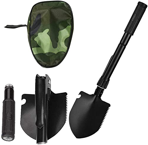 Folding Survival Shovel - Mini Heavy Duty Carbon Steel Military Style Entrenching Tool for Off Road, Nylon Carry Case, Camping, Gardening, Beach, Digging Dirt, Sand, Mud & Snow