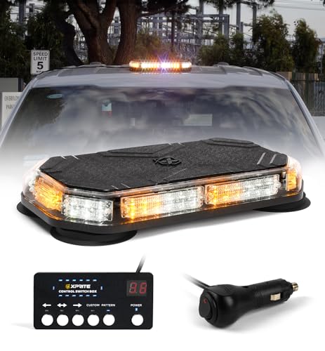 Xprite LED Strobe Light Magnetic Mount Emergency Traffic Security Warning Caution Flashing Plow Light, for Construction Vehicles Tow Trucks- White Amber