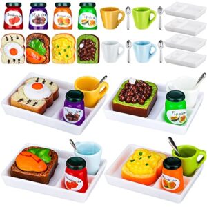 miniature tea dollhouse kitchen accessories set mini food for dollhouse snacks resin kitchen accessories juice hamburger milk bread jam cup egg pretend play food toys (rich style,20 pieces)