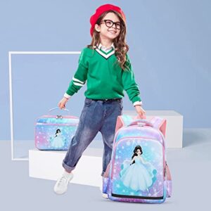 YCBB Kids Backpacks for Girls Princess School Backpack Set with Lunch Tote Bag Lightweight Preschool Kindergarten Elementary School Backpacks