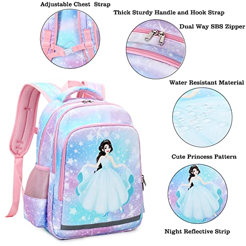 YCBB Kids Backpacks for Girls Princess School Backpack Set with Lunch Tote Bag Lightweight Preschool Kindergarten Elementary School Backpacks